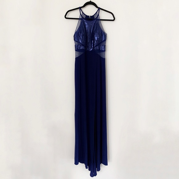 Morgan & Co. | Dresses | Morgan Co Blue Sequin Cutout Slit Maxi Dress ...